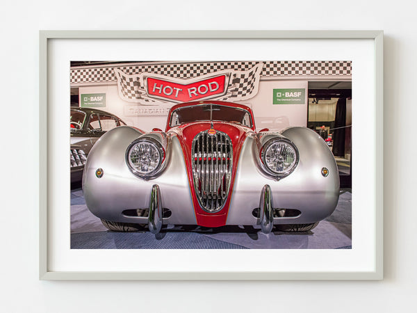 Classic Jaguar hotrod antique car front view | Photo Art Print